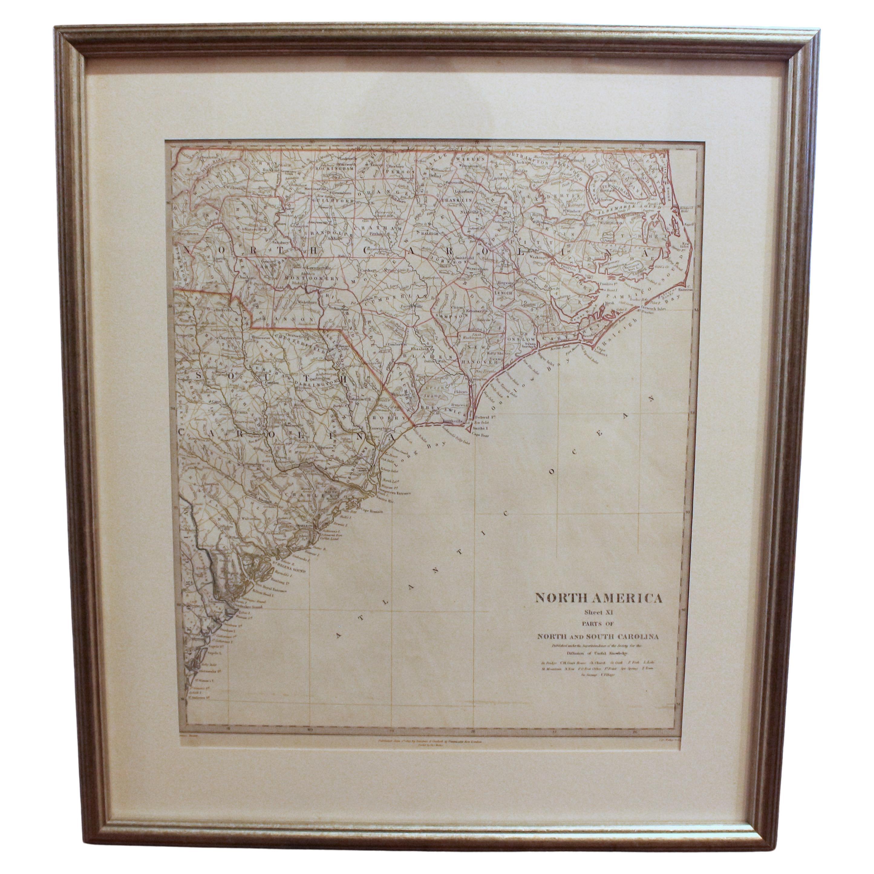 1833 Map of Eastern North and South Carolina, Printed in 1844 For Sale ...