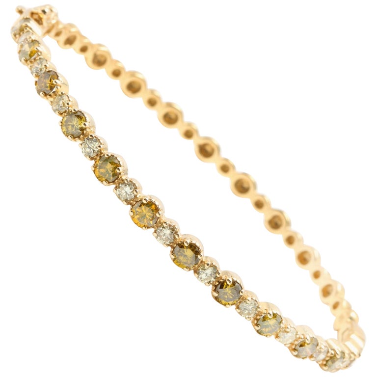 1.84 Carat Natural Fancy Color Diamond 14K Solid Yellow Gold Bangle ...