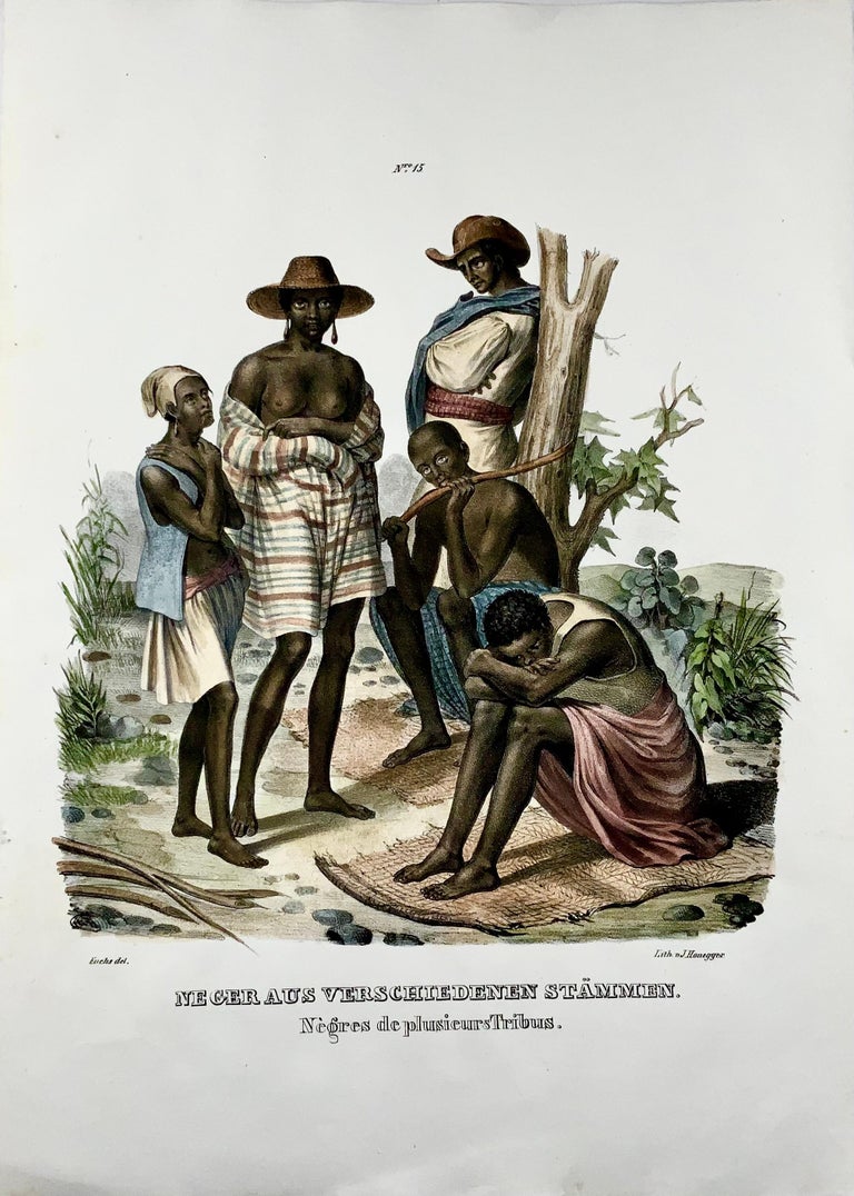 1840 Slavery, African Slaves, after Fuchs, hand coloured folio stone ...