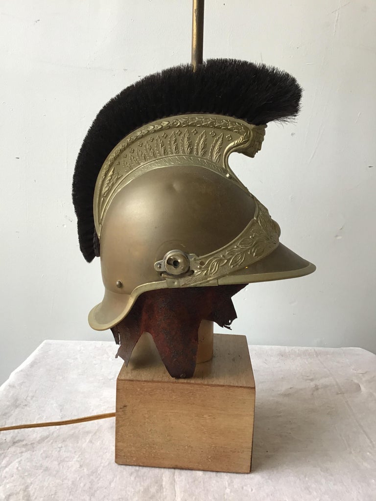 1840s French Fireman’s Helmet Lamp on Base For Sale at 1stDibs