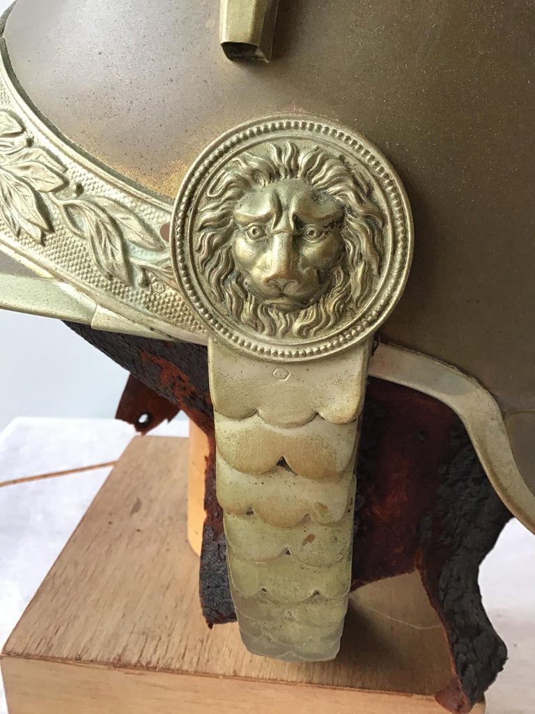 1840s French Fireman’s Helmet Lamp on Base For Sale at 1stDibs