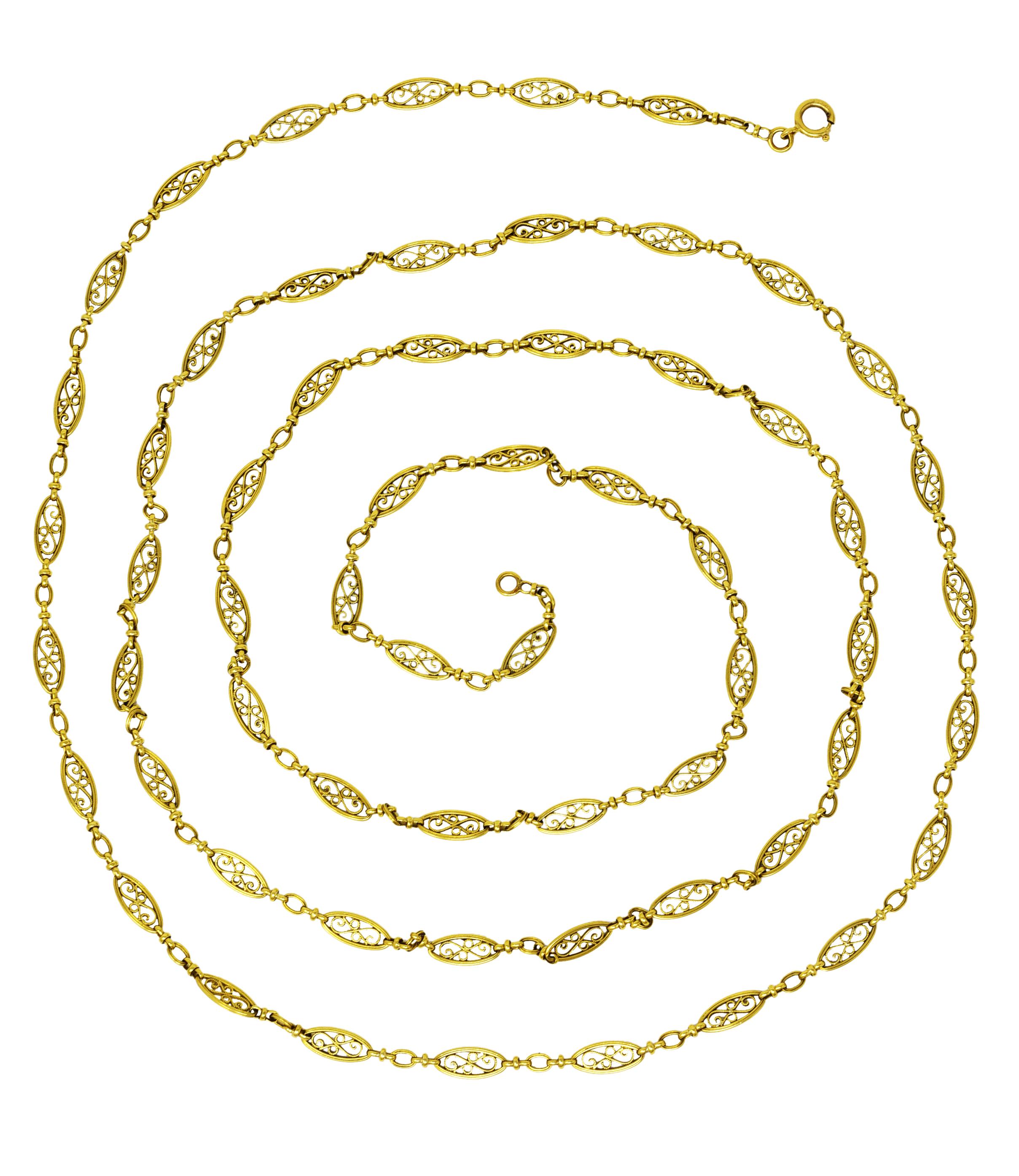 1840's French Victorian 18 Karat Yellow Gold Filigree Antique Chain at ...