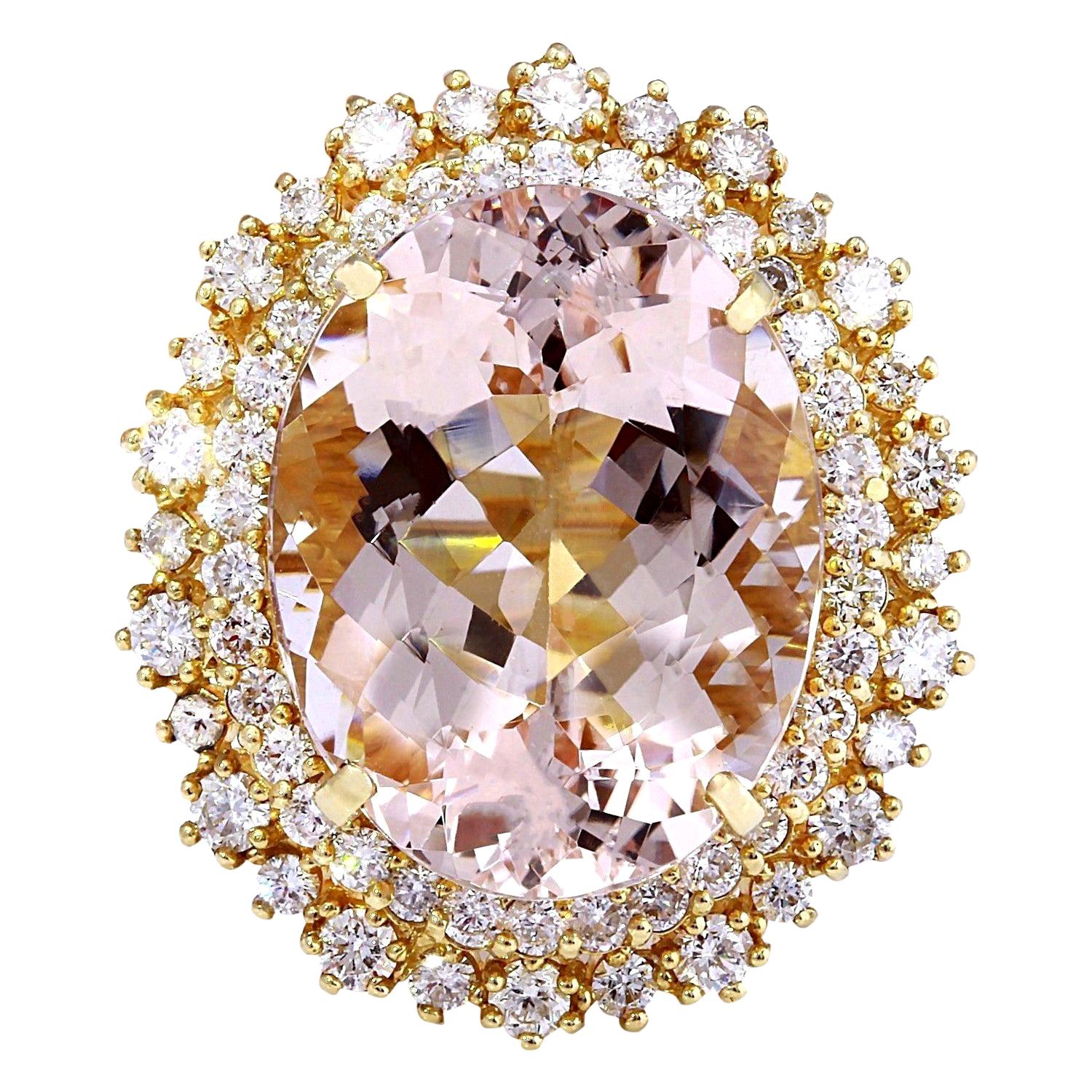 15.01 Carat Morganite 18 Karat Solid Yellow Gold Diamond Ring For Sale ...