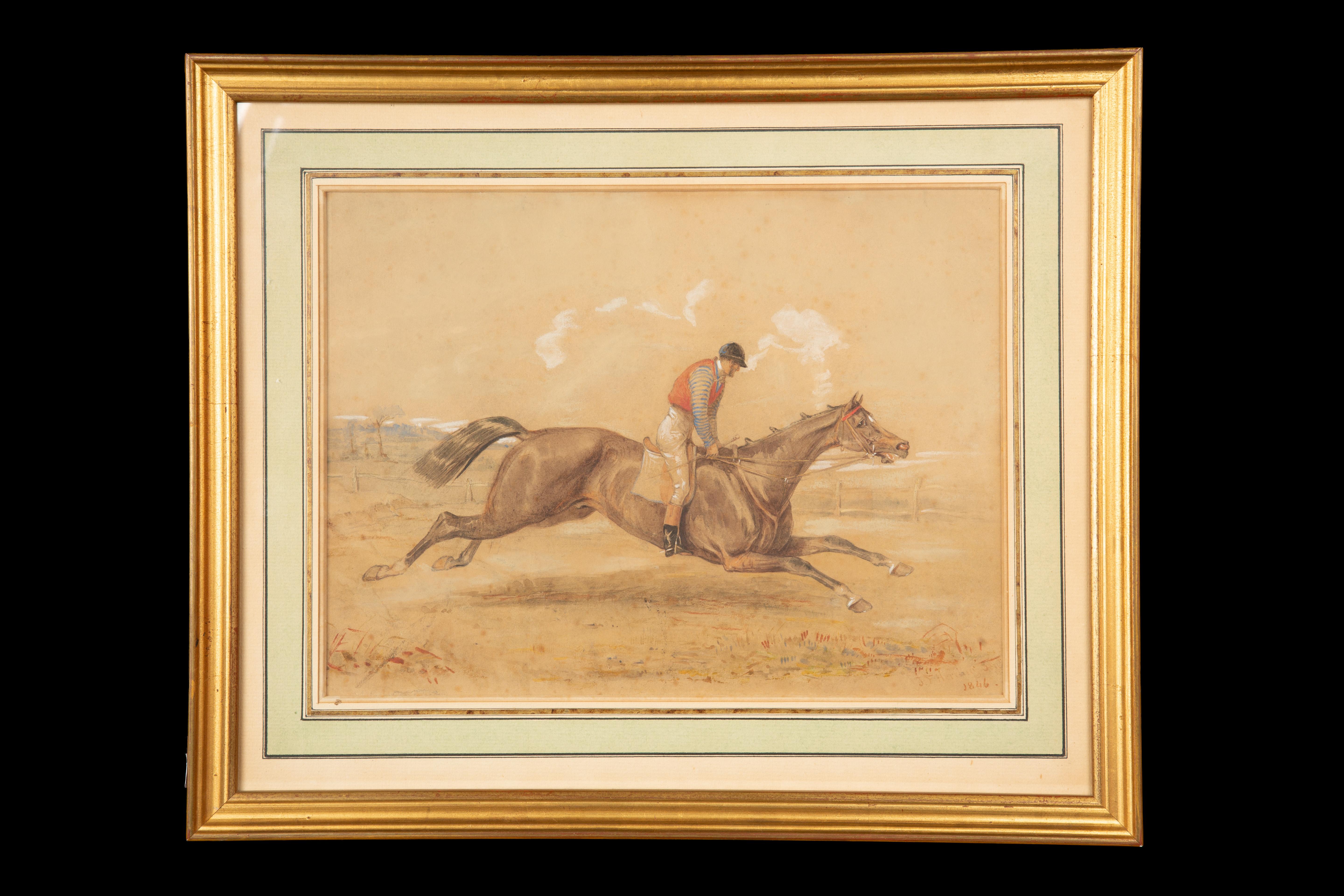 1846 Water Color by John Frederick Herring Jr. of a Horse with Rider ...