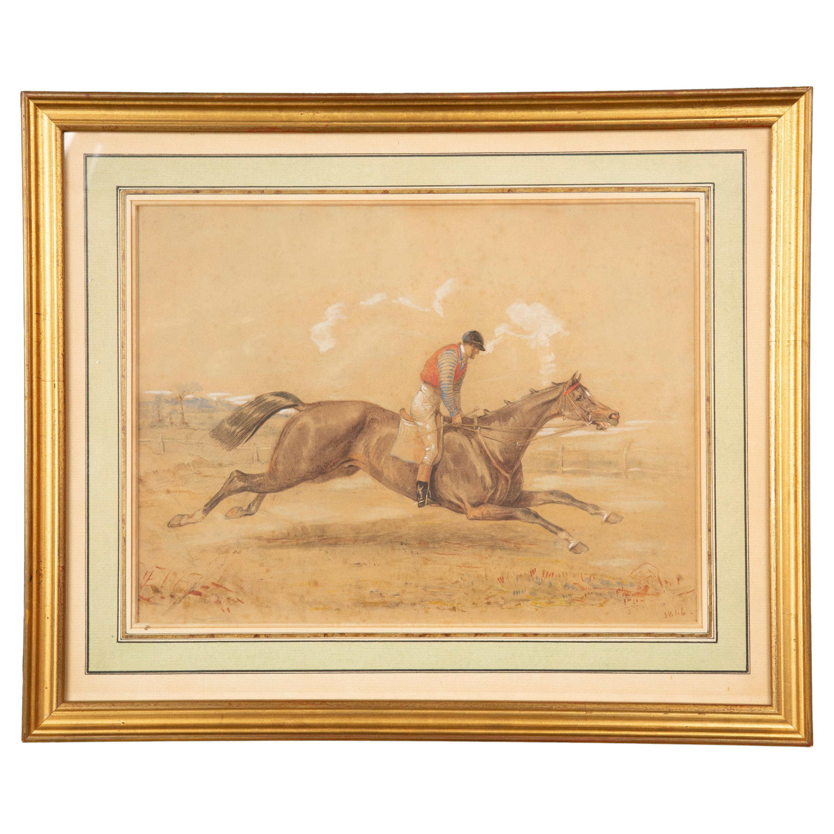 1846 Water Color by John Frederick Herring Jr. of a Horse with Rider ...