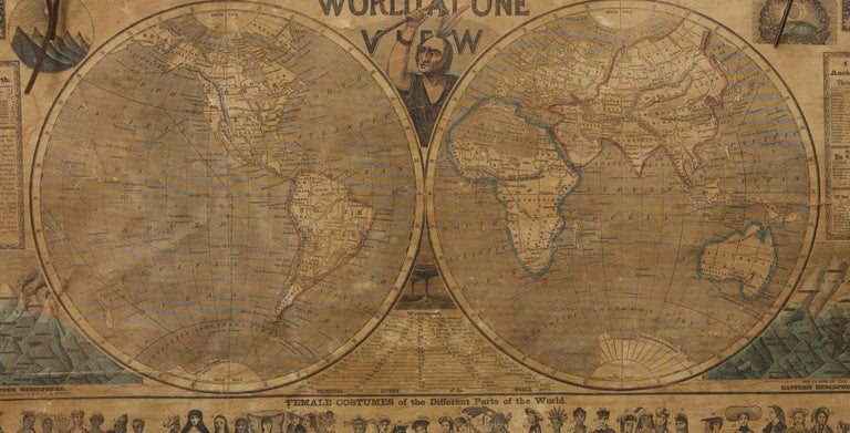 1847 “World at One View” Antique Hand-Colored Wall Map of the World For ...