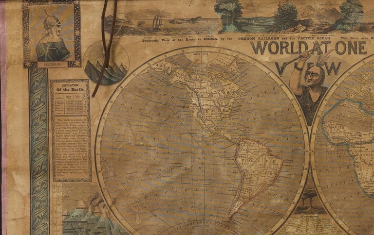 1847 “World at One View” Antique Hand-Colored Wall Map of the World For ...