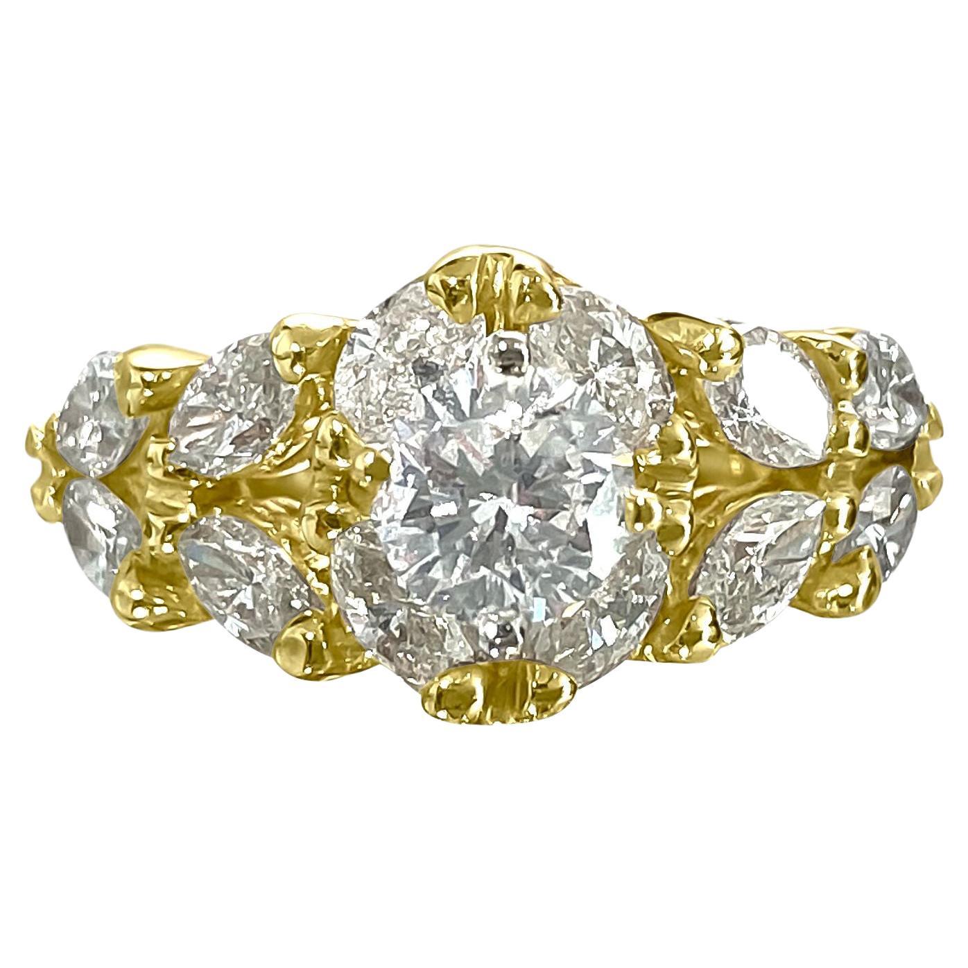 1.85 Carat Natural European Cut Flush Mount Diamond Ring 14 Karat I/VS ...