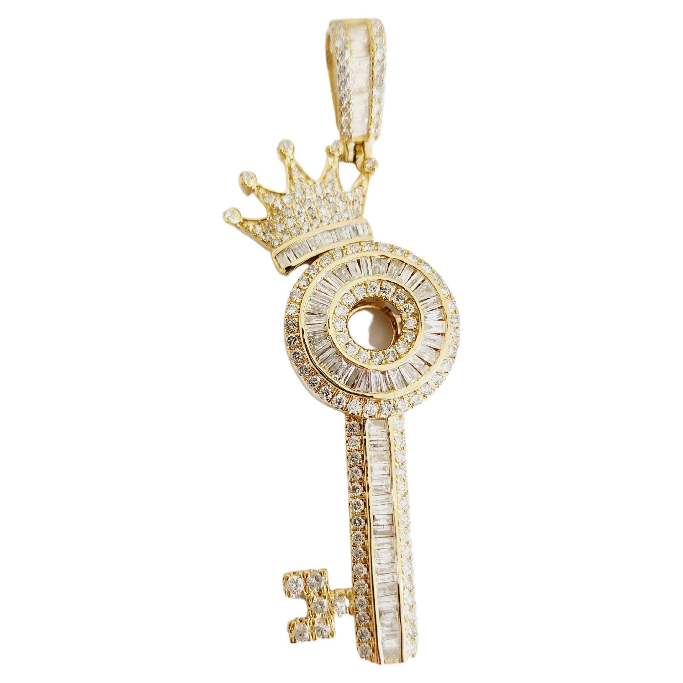 1.85 Carat Diamond Crown Key Shape Pendant 14 Karat Yellow Gold For ...
