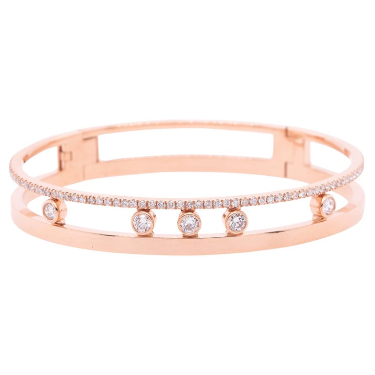 1.85 Carat Round Diamond Double Layer Bangle Bracelet For Sale at 1stDibs