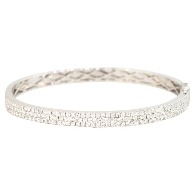 1.85 Carat Three-Row Pave Diamond Bangle Bracelet 18 Karat in Stock For ...