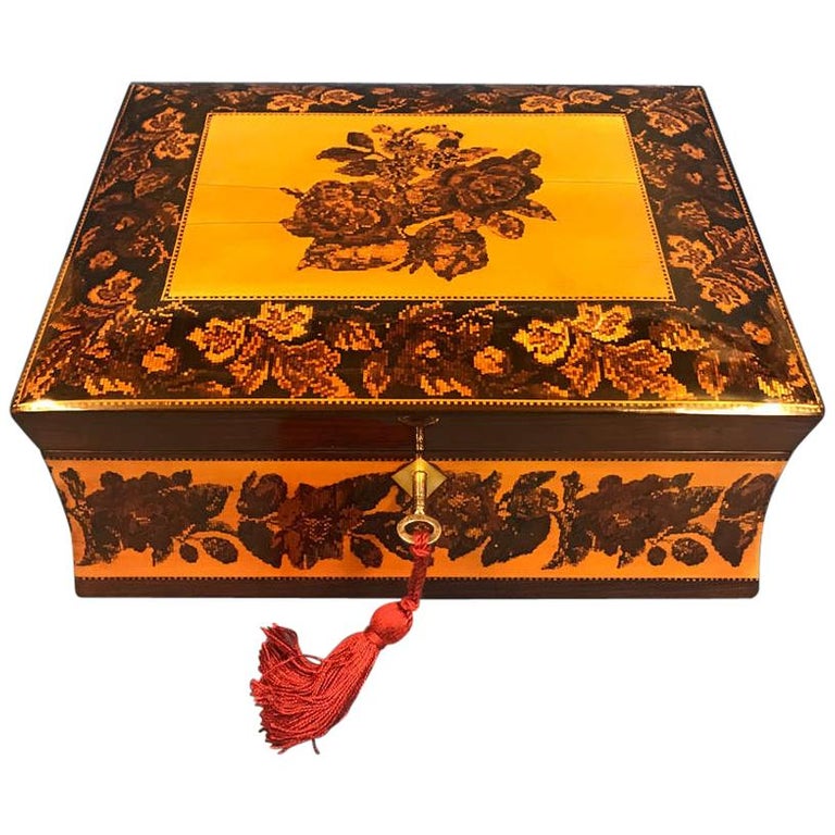 1850 Tunbridge Ware Box with boxwood floral Inla For Sale at 1stDibs