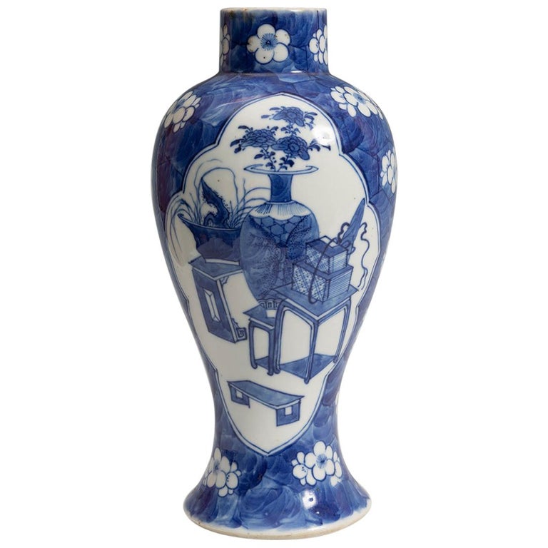 1850s Chinese Ming Style Blue Cobalt Glazed Porcelain with Still Life ...