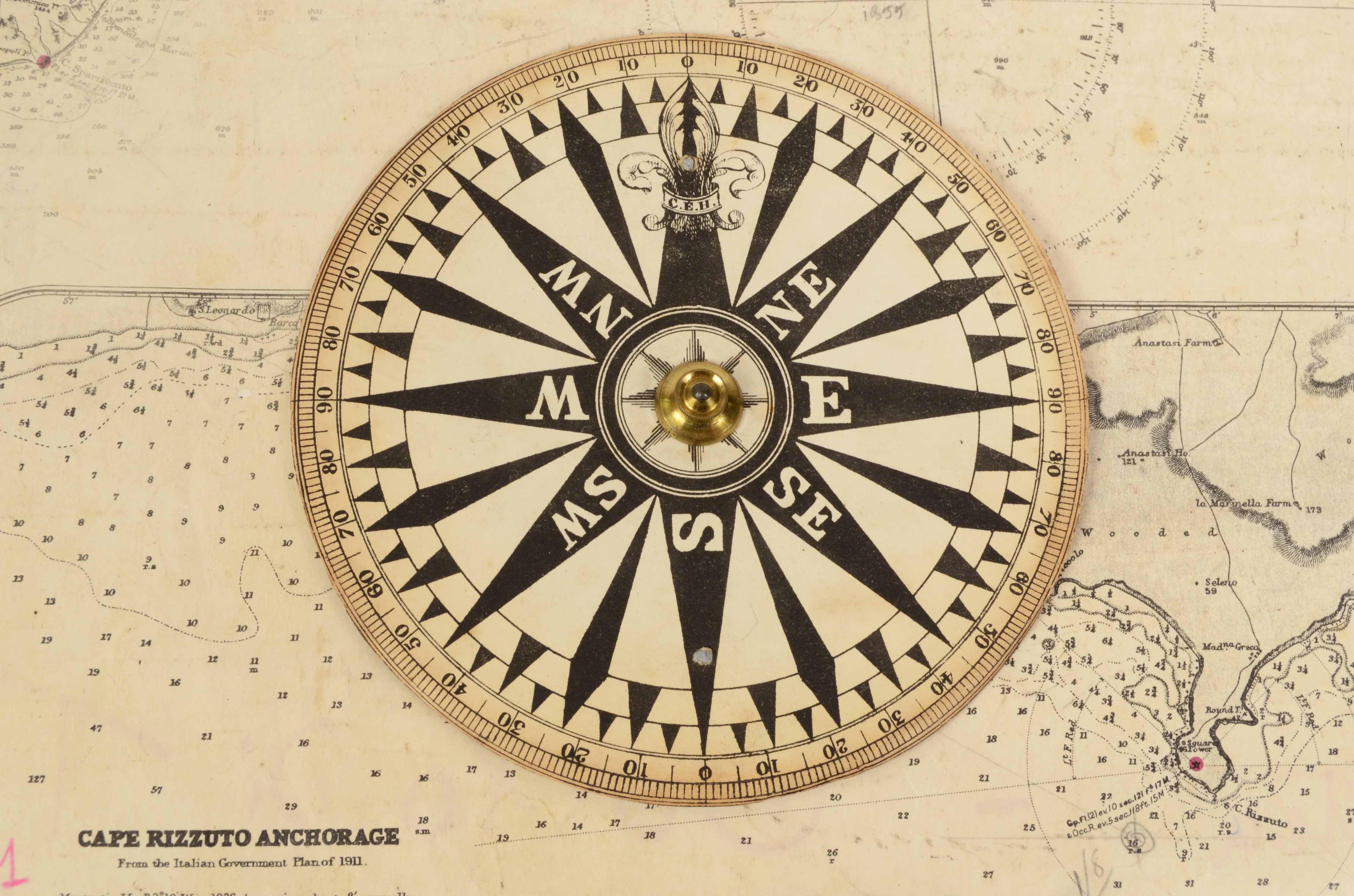 1850s Nautical Dry Compass Signed C.E.H. Antique Original Navigation ...