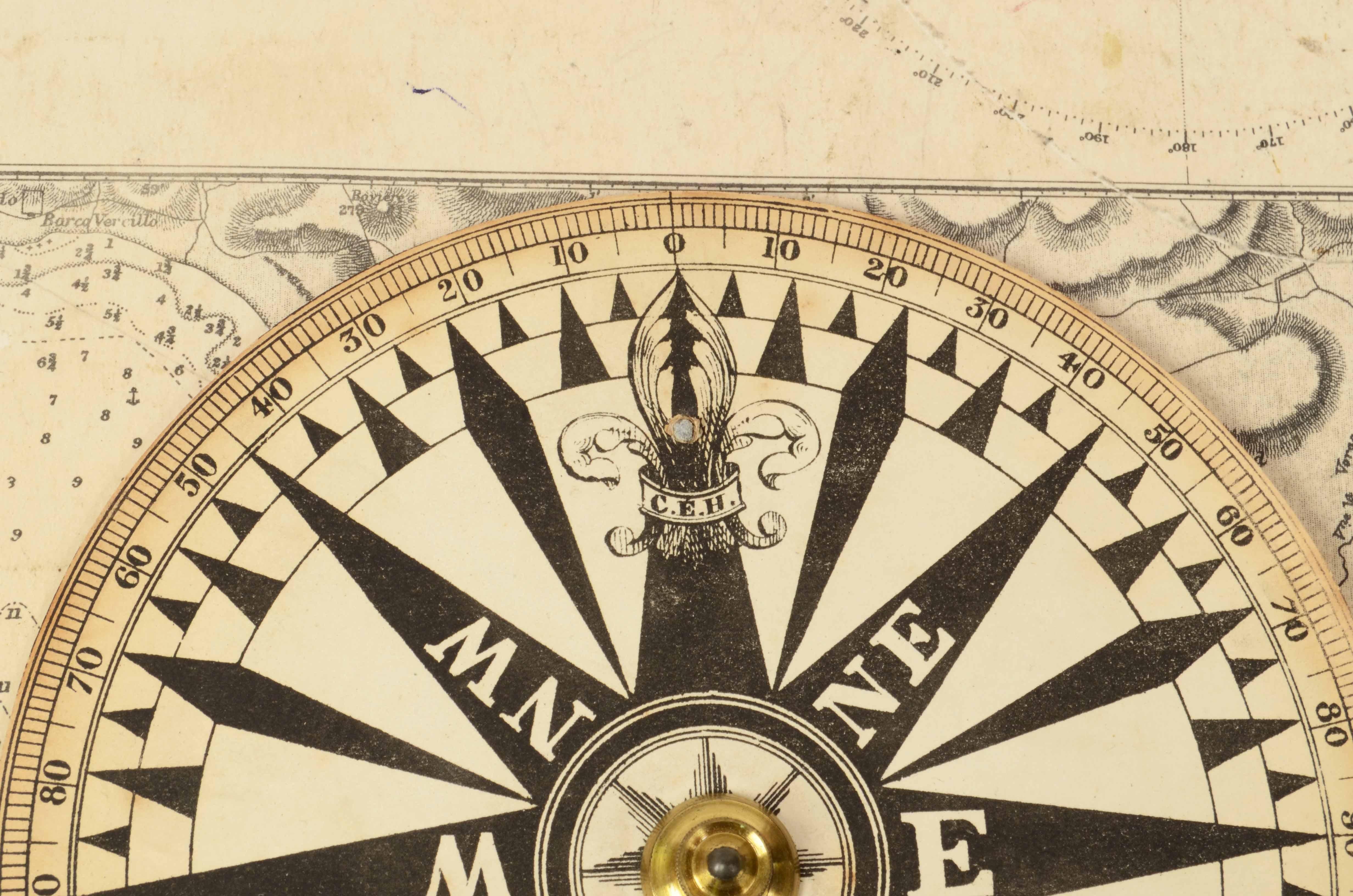 1850s Nautical Dry Compass Signed C.E.H. Antique Original Navigation ...