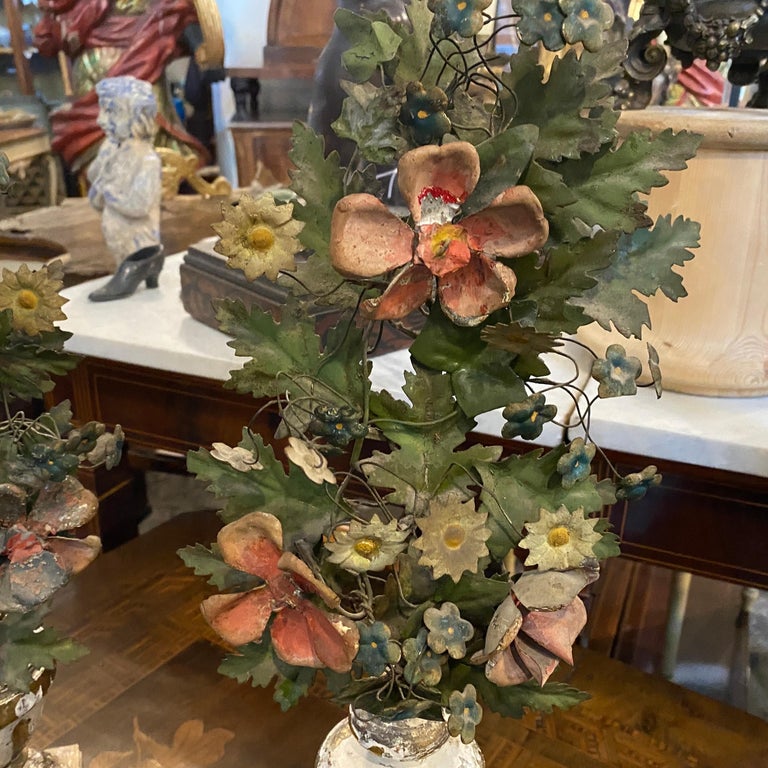 1850s Pair of Antique Lacquered Wood Sicilian Palm Holders with Metal ...