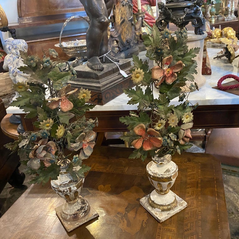 1850s Pair of Antique Lacquered Wood Sicilian Palm Holders with Metal ...