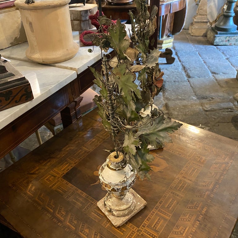 1850s Pair of Antique Lacquered Wood Sicilian Palm Holders with Metal ...