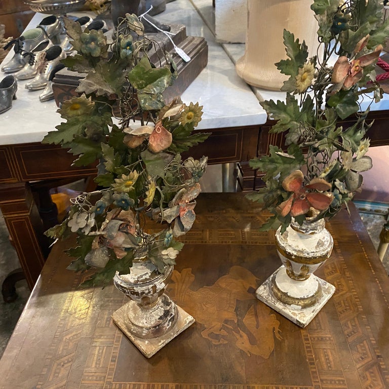 1850s Pair of Antique Lacquered Wood Sicilian Palm Holders with Metal ...