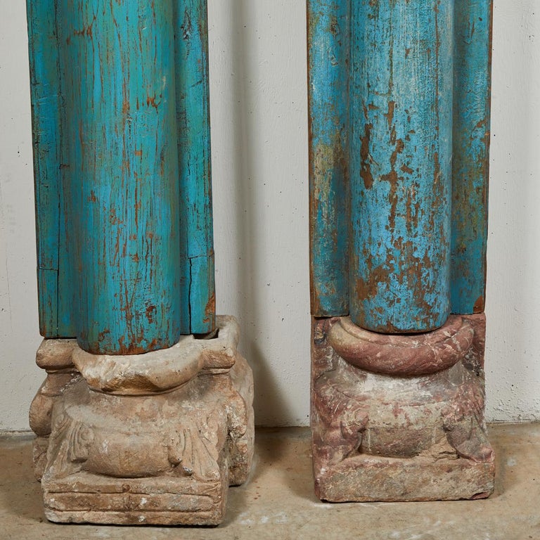1850s Set of Four French Painted and Carved Wood Architectural Columns ...