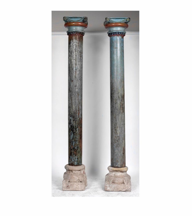 1850s Set of Four French Painted and Carved Wood Architectural Columns ...