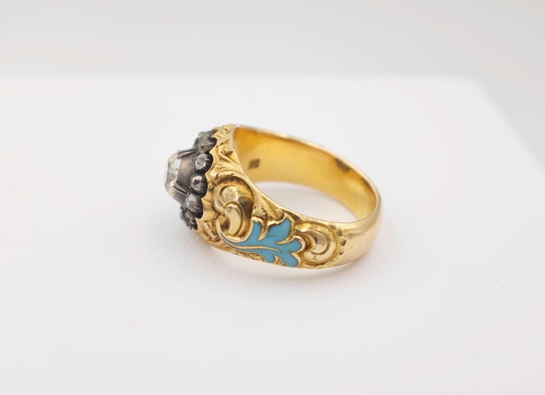 1850s Victorian Men's Ring with Rose Cut Diamond Surrounding an Old ...