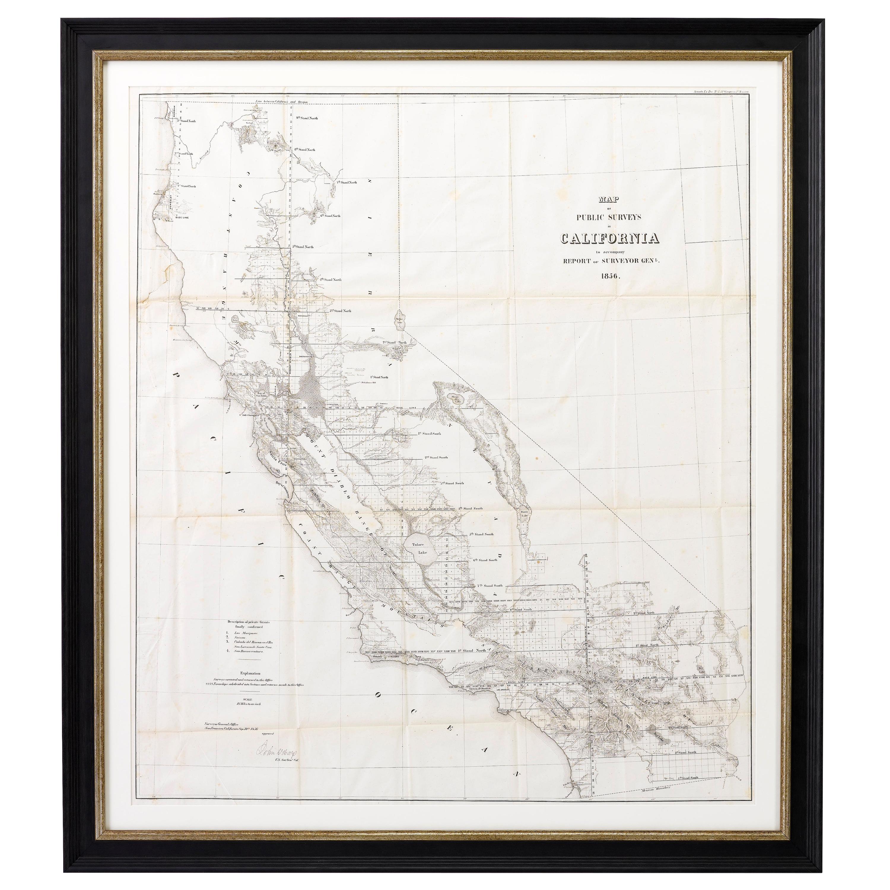 1856 Antique Map of the Surveys of California at 1stdibs