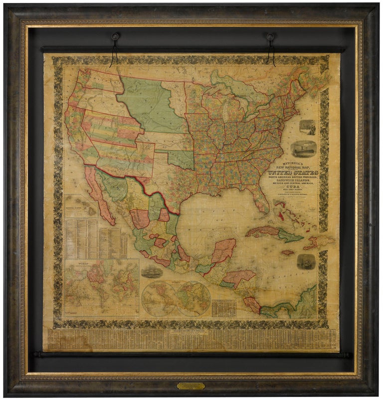 1858 "Mitchell's New National Map Exhibiting the United States" Hanging ...