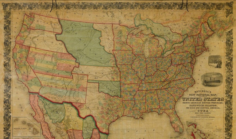 1858 "Mitchell's New National Map Exhibiting the United States" Hanging ...