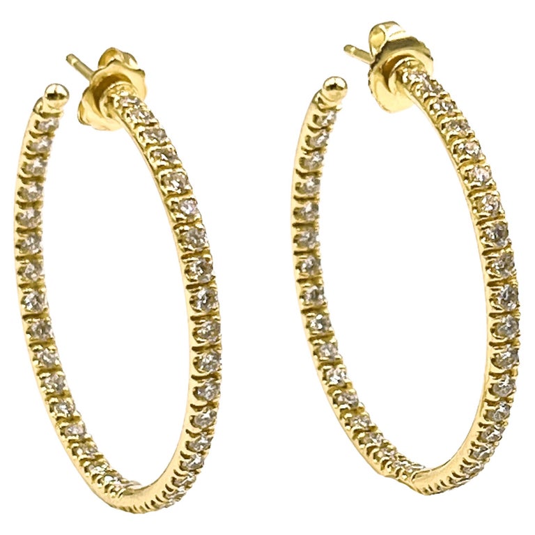 1.85ct Diamond 18kt Yellow Gold Hoop Earrings For Sale at 1stDibs