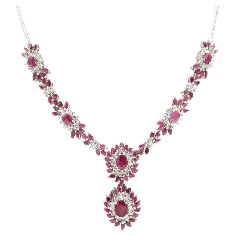 185ct Ruby and Cubic Zirconia Statement Necklace in Sterling Silver For ...
