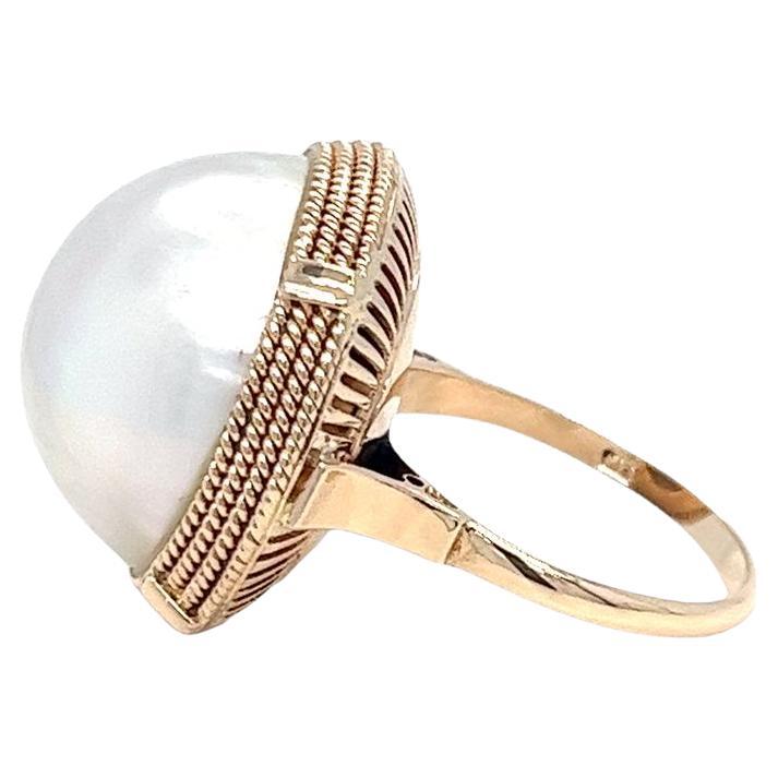 18.5mm Mabe Pearl Ring in Yellow Gold For Sale at 1stDibs