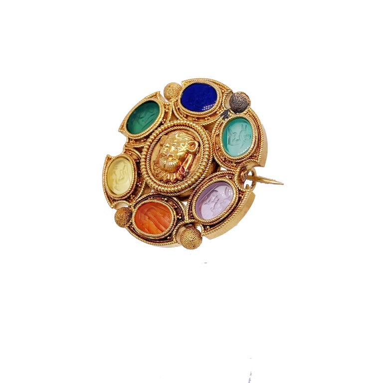 1860 Etruscan 18K Yellow Gold Multi-Stone Lion Pin/Pendant For Sale at ...