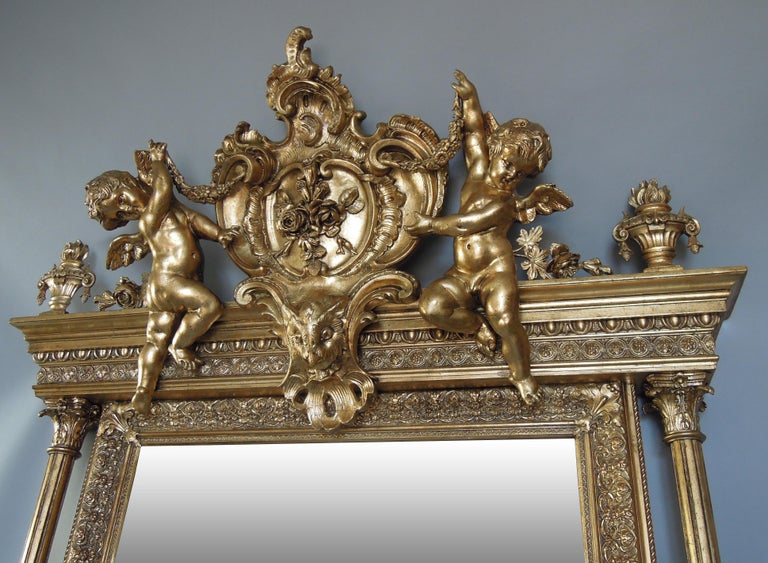 1860s Baroque Wall Mirror Decorated with Golden Frame For Sale at 1stDibs