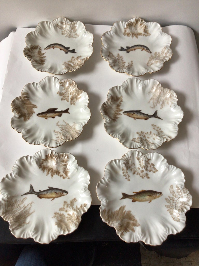 1860s Davis Collamore Fish Platter And 12 Plates For Sale at 1stDibs