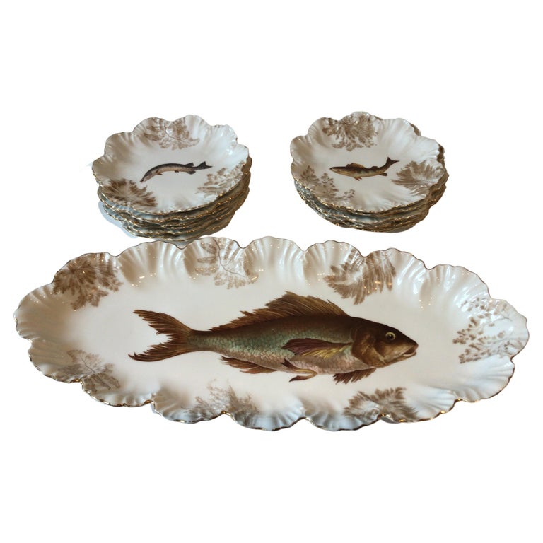 1860s Davis Collamore Fish Platter And 12 Plates For Sale at 1stDibs