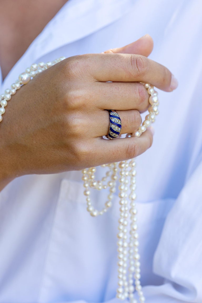 Victorian 1860s English enamel and old cut diamond ring For Sale at 1stDibs