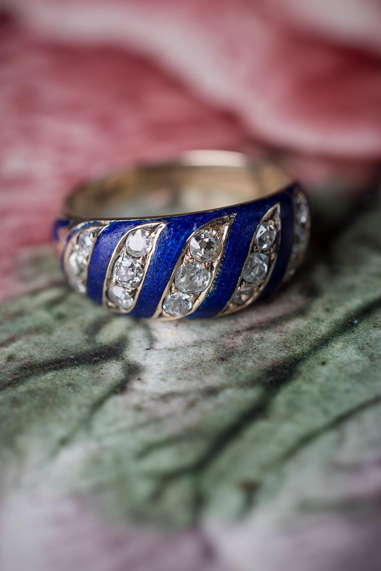 Victorian 1860s English enamel and old cut diamond ring For Sale at 1stDibs