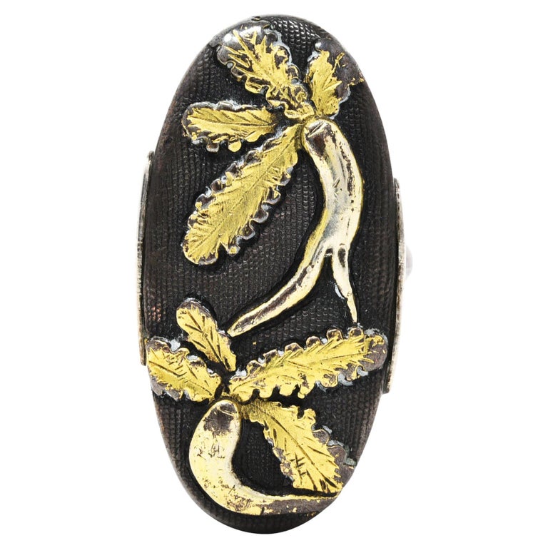 1860's Victorian Shakudo Silver 10 Karat Mixed Metal Ginseng Root Ring ...