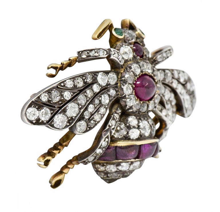 1860's Victorian Spinel Cabochon 6.00 Carats Diamond 18 Karat Gold ...
