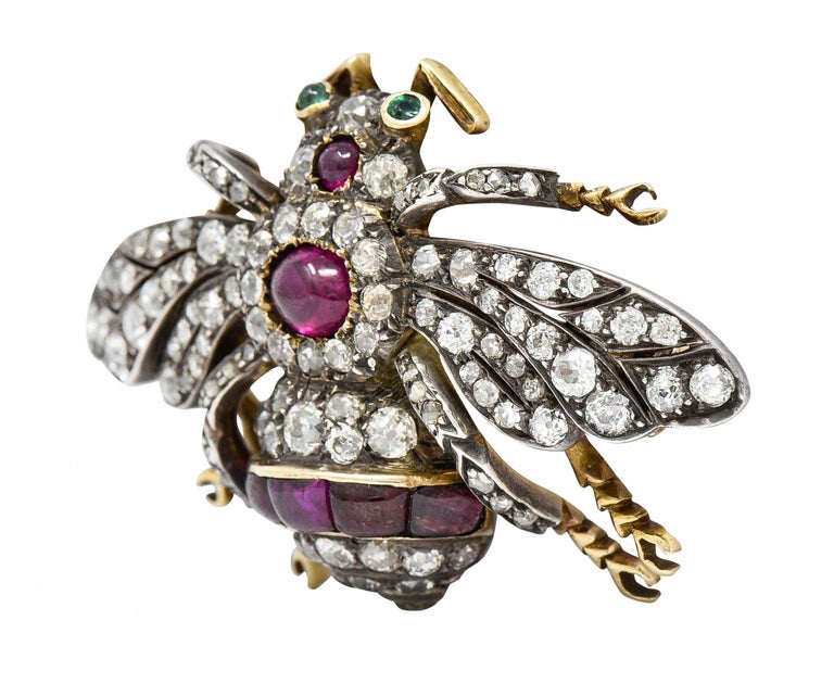 1860's Victorian Spinel Cabochon 6.00 Carats Diamond 18 Karat Gold ...