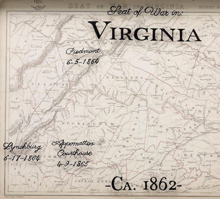 Antique Civil War Map of Virginia, "Seat of War in Virginia Sheet 3 ...