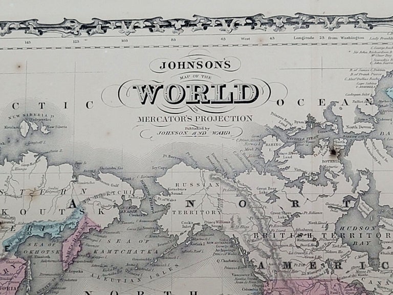 1864 Johnson's Map of the World on Mercator's Projection, Ric.B009 For ...