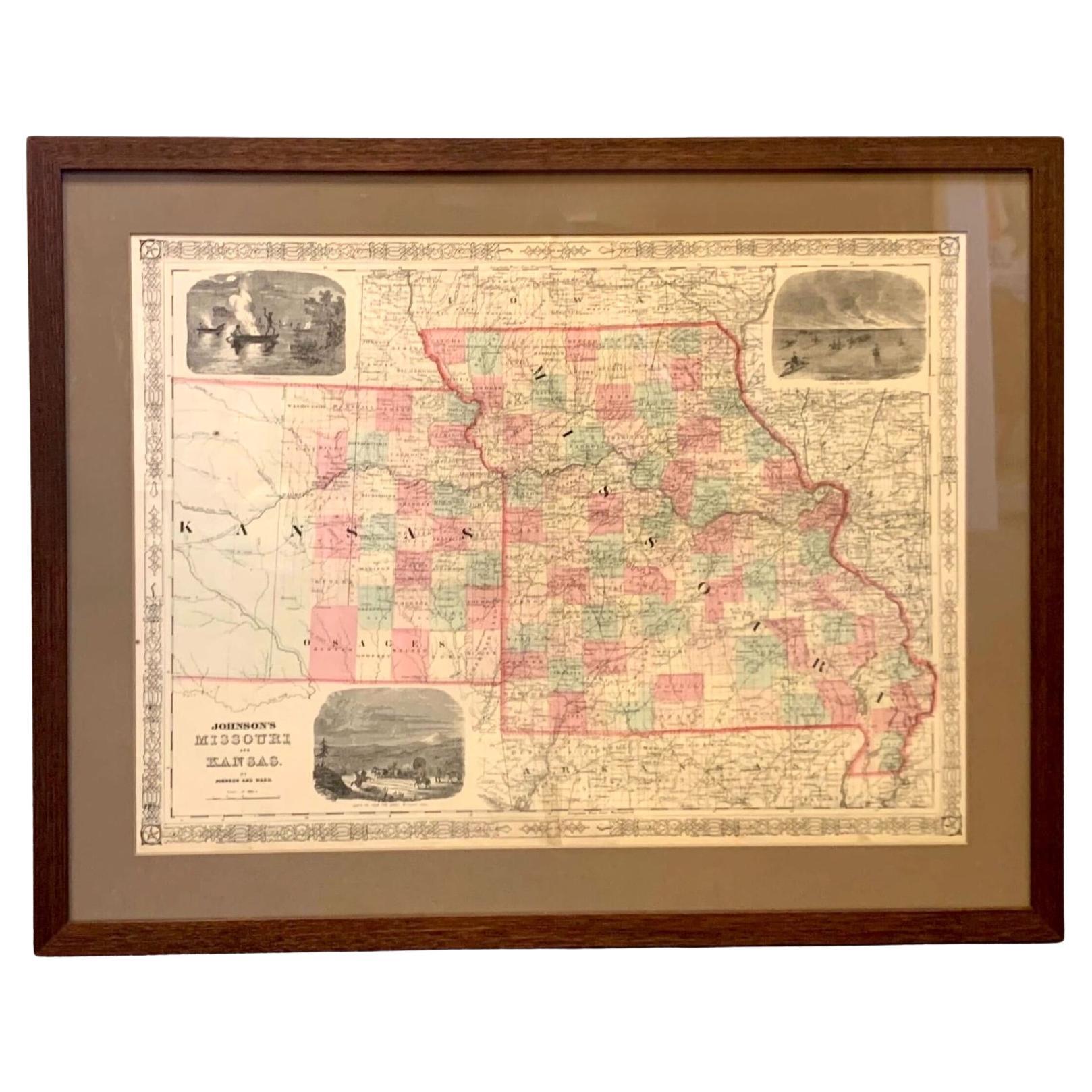 1865 "Johnson's Missouri and Kansas" Map by Johnson and Ward For Sale ...