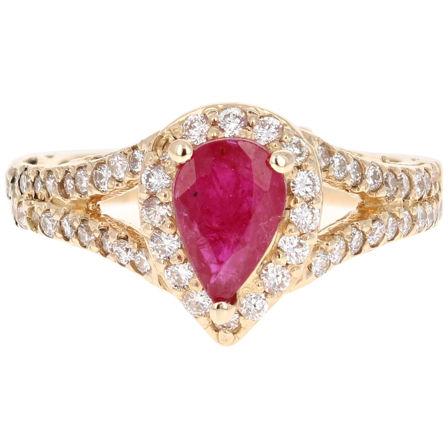 1.87 Carat Ruby Diamond 14 Karat Yellow Gold Ring at 1stDibs