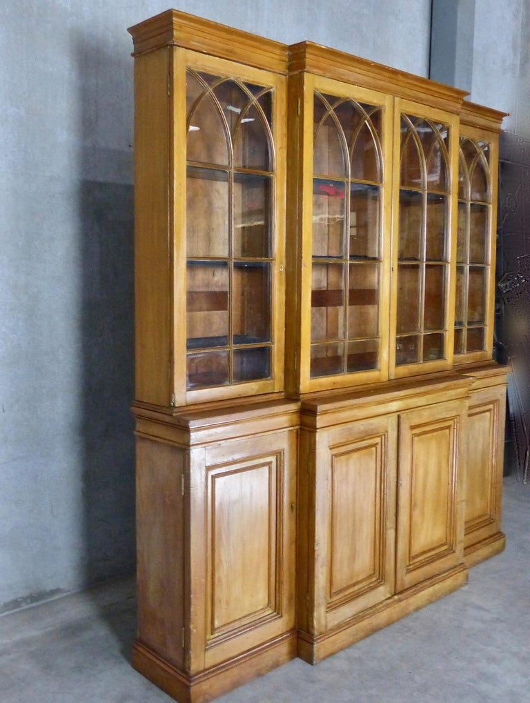 1870 American Pine Breakfront Linen Library Cupboard at 1stDibs