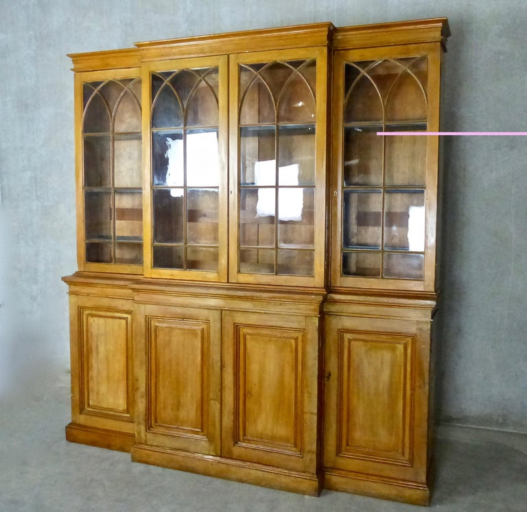 1870 American Pine Breakfront Linen Library Cupboard at 1stDibs