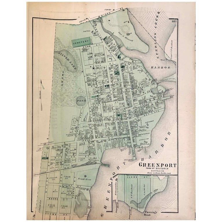 1870 Map of Greenport Long Island New York at 1stDibs | greenport ny ...