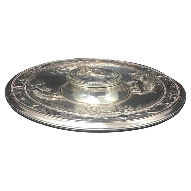 1870 T. Elkington Silver Plated Victorian British Inkwell For Sale at ...