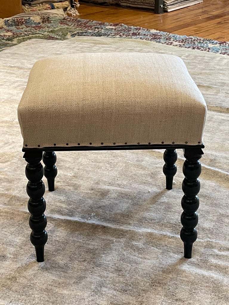 1870c Ebonized Spool Leg Foot Stool, England, 19th Century at 1stDibs